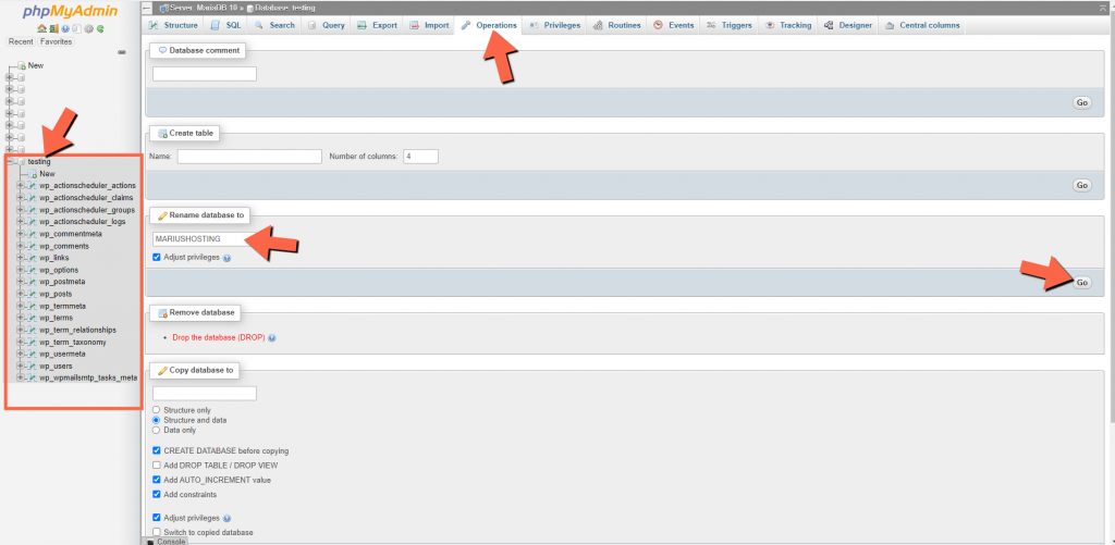 phpMyAdmin: How to Rename a Database – Marius Hosting