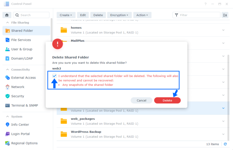 Synology: How to Delete Shared Folder on DSM 7 – Marius Hosting