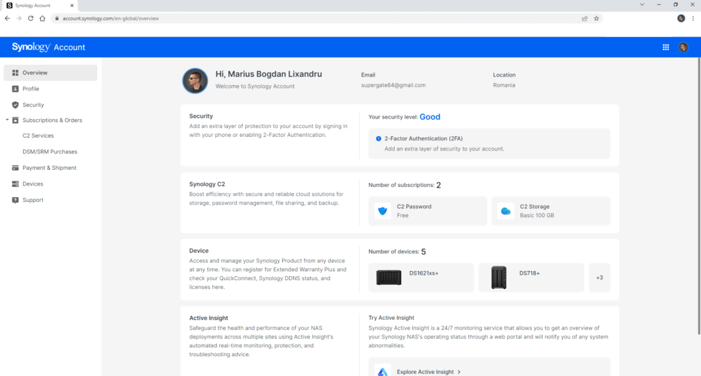 Synology: New Look For Account Page – Marius Hosting